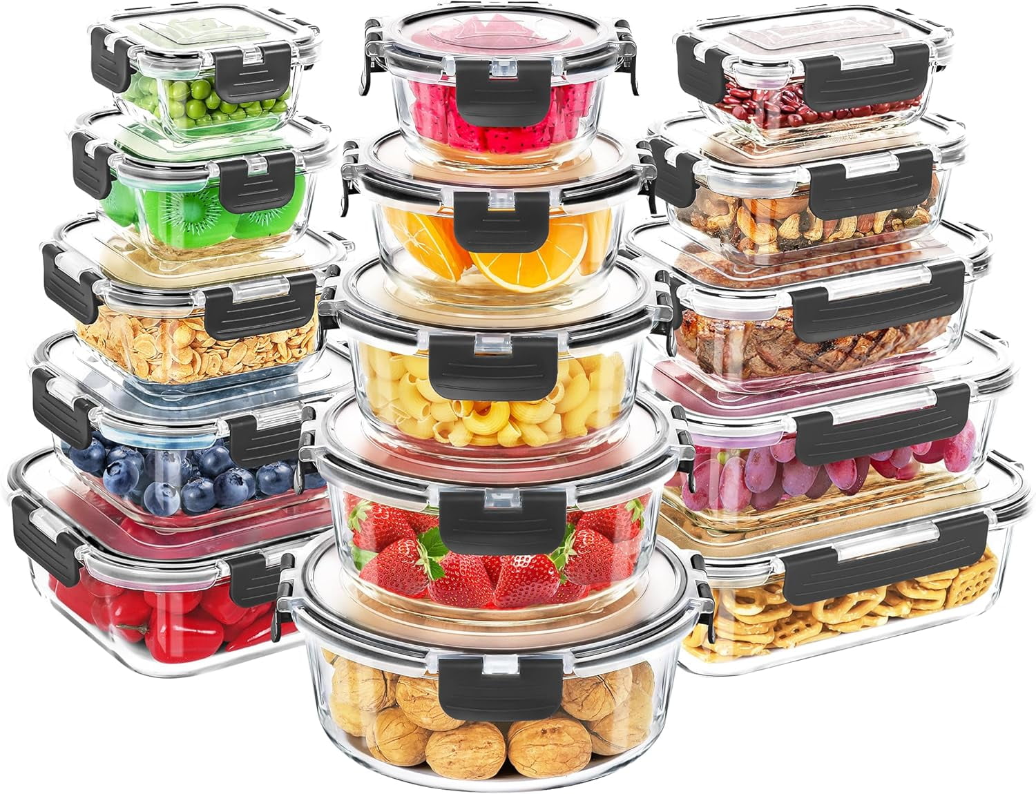 Glass Food Storage Containers, [15 Pack] Glass Meal Prep Containers ...