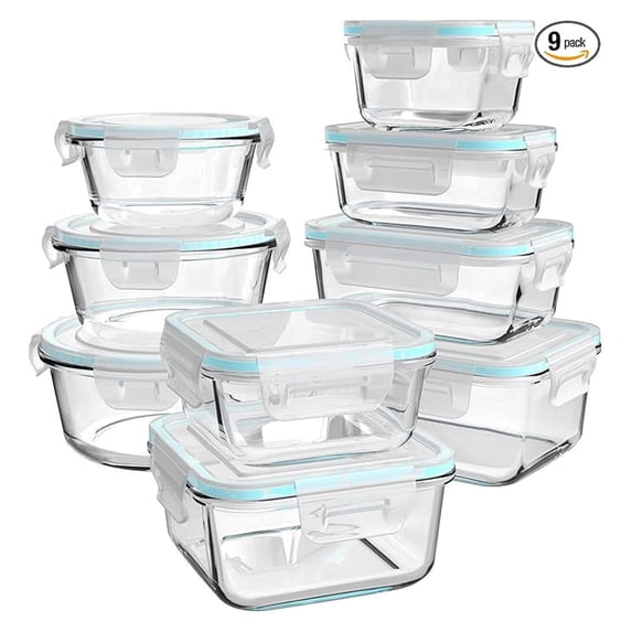 Glass Food Storage Containers 18 Piece Set, Meal Prep Containers with ...