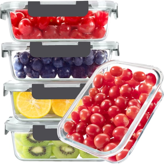 Glass Food Storage Containers, 5 Pack 35 Oz Glass Meal Prep Containers ...