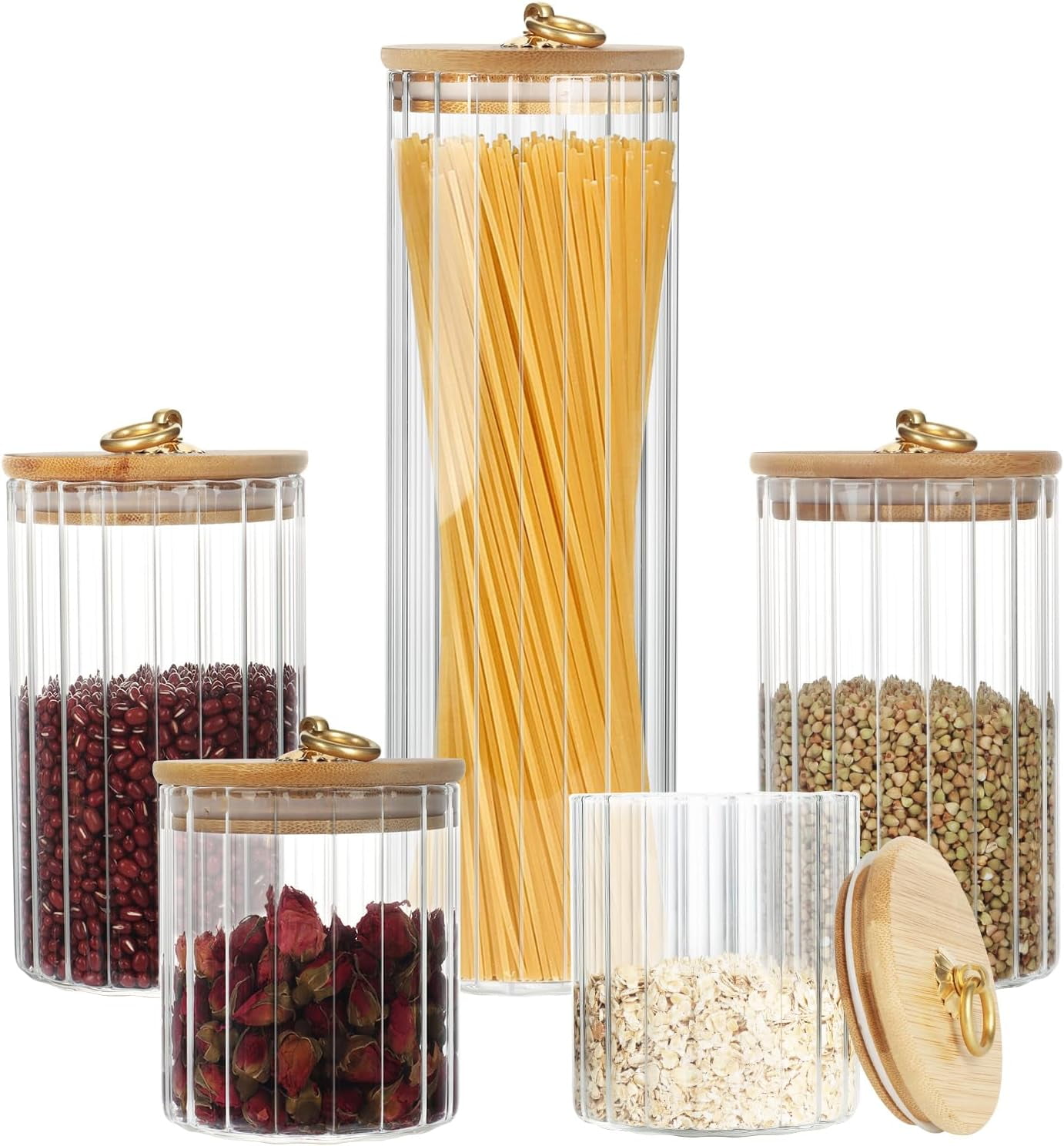 Glass Food Storage Containers with Airtight Bamboo Lids, 5 Pack Clear ...