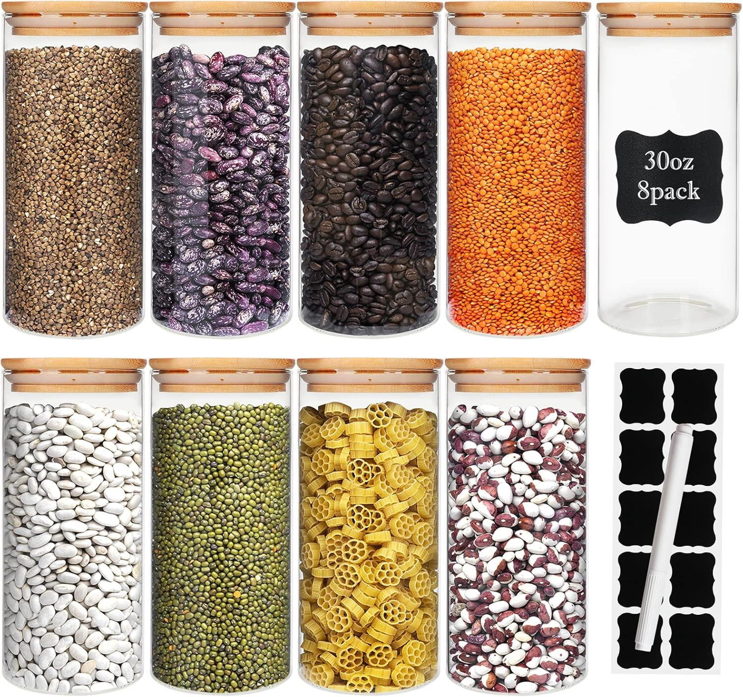 Glass Food Storage Containers Jars with Airtight Bamboo Lid 30 oz 8 pcs ...