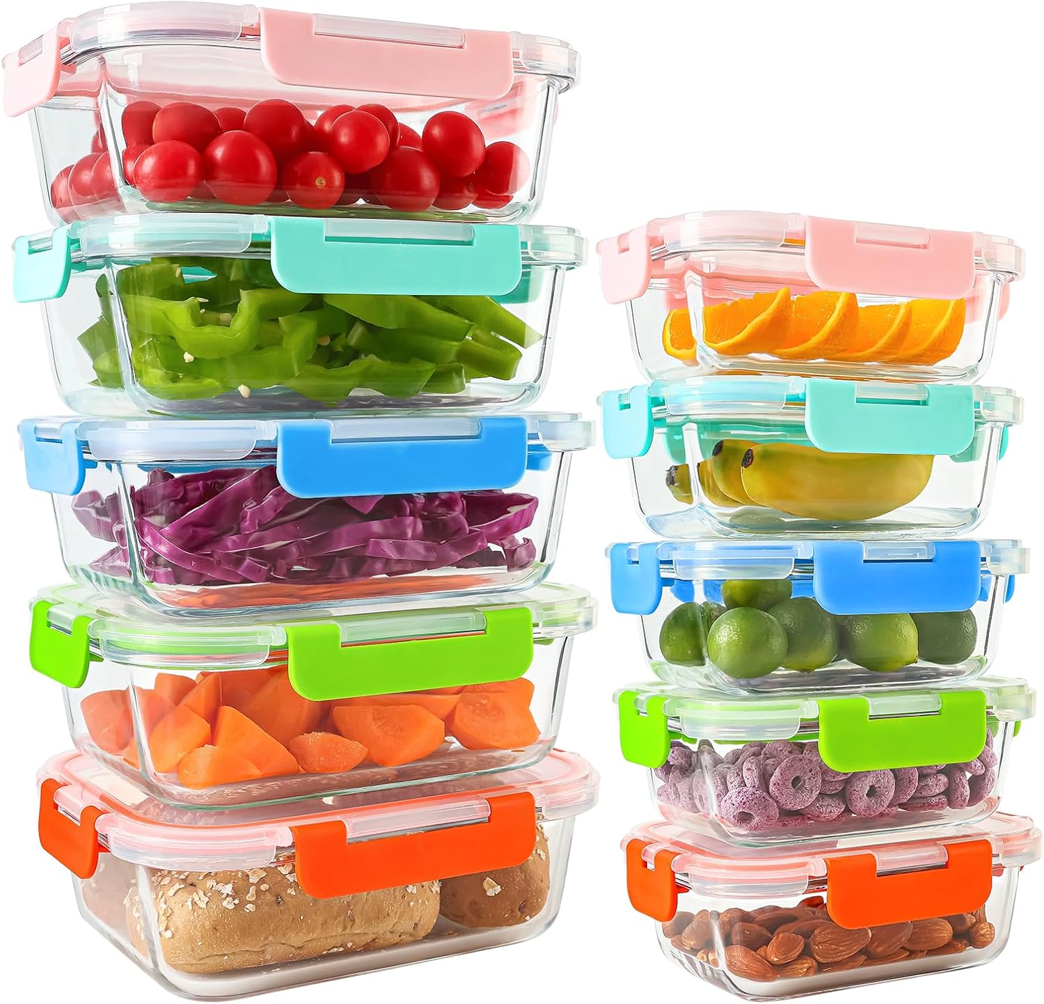 Glass Food Storage Containers with Lids, 10 Pack Leakproof Glass Meal ...