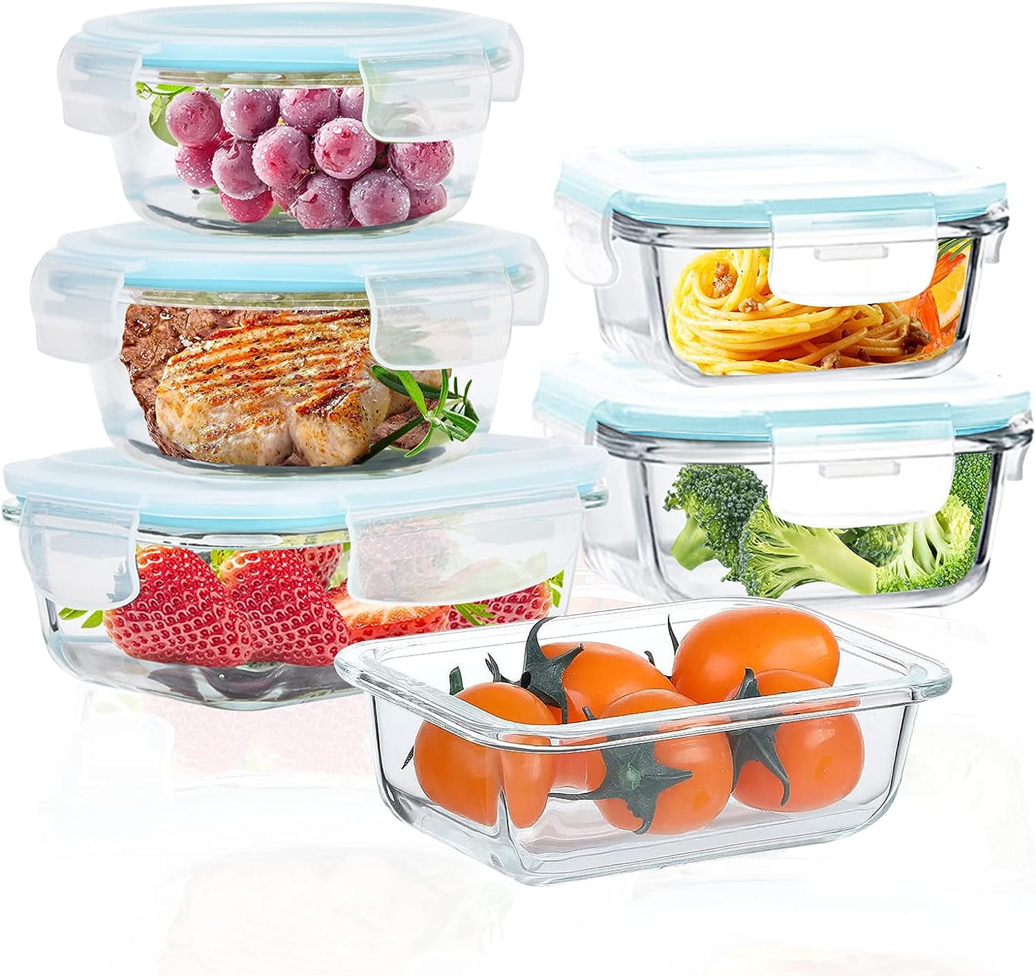 Glass Food Storage Containers with Lids Airtight 6 Pack, Glass Storage ...