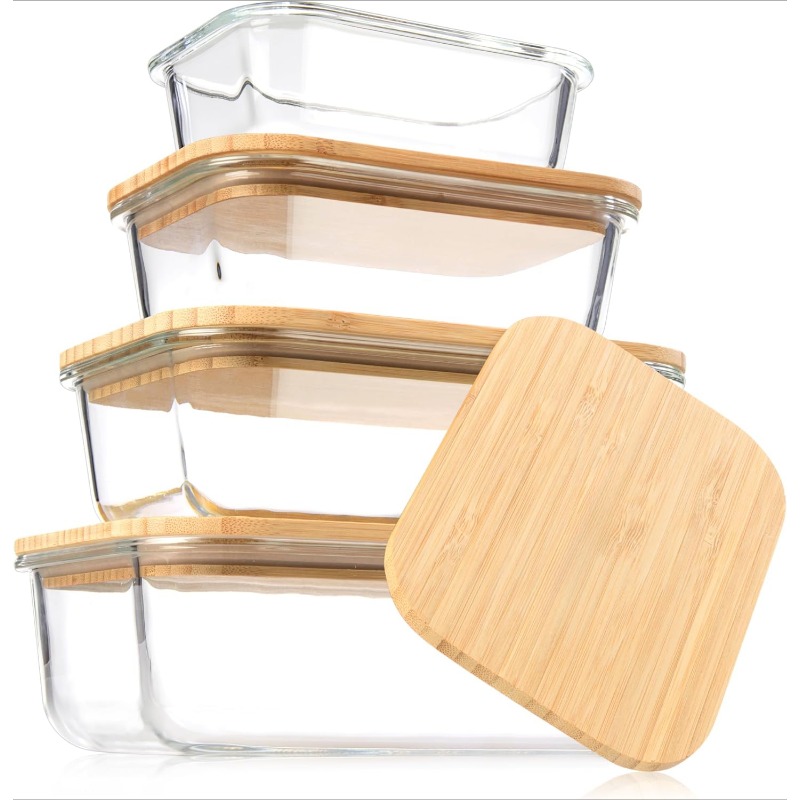 Glass Food Storage Containers With Acacia Lids – Glass Meal Prep ...