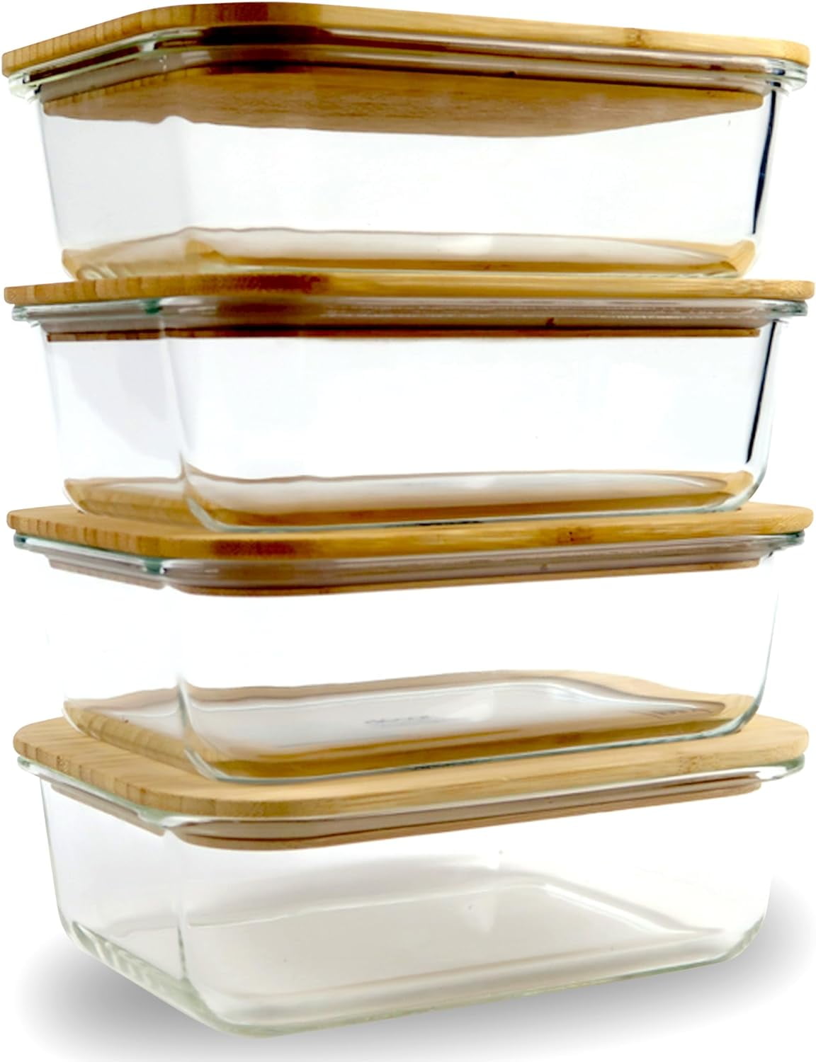 Glass Food Storage Containers with Bamboo Lids (4 Pack, 36 Ounce) Eco ...