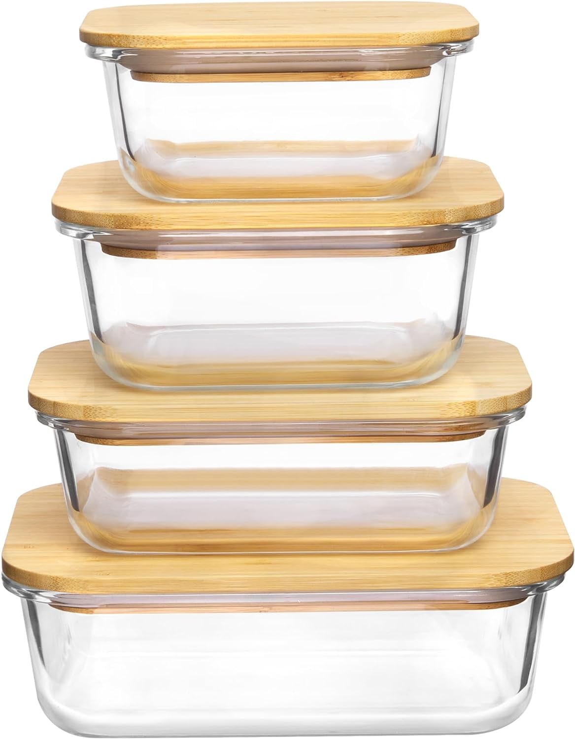 Glass Food Storage Containers with Bamboo Lids, 4 Pack Meal Prep Glass ...