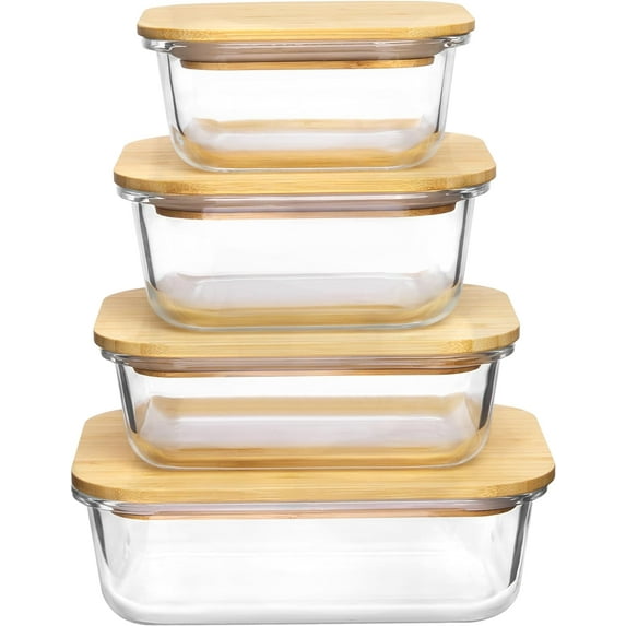 Glass Food Storage Containers with Bamboo Lids, 4 Pack Meal Prep Glass ...