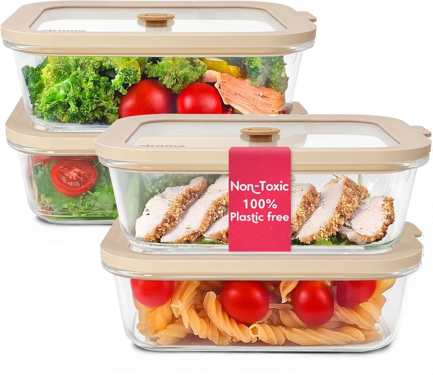 Glass Food Storage Containers with Platinum Silicone Lids 35-OZ Size ...