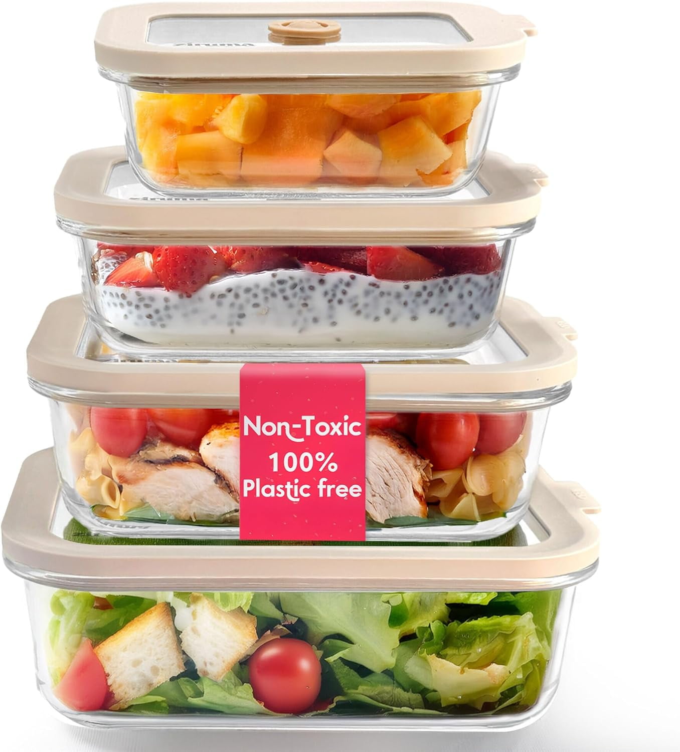 Multisize Glass Food Storage Containers with Platinum Silicone Lids – 4 ...