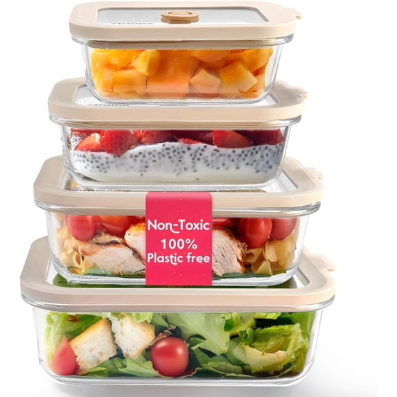 Multisize Glass Food Storage Containers with Platinum Silicone Lids – 4 ...