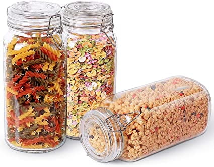 Glass Food Storage Jar Containers Set of 3-Airtight 78oz Mason With ...
