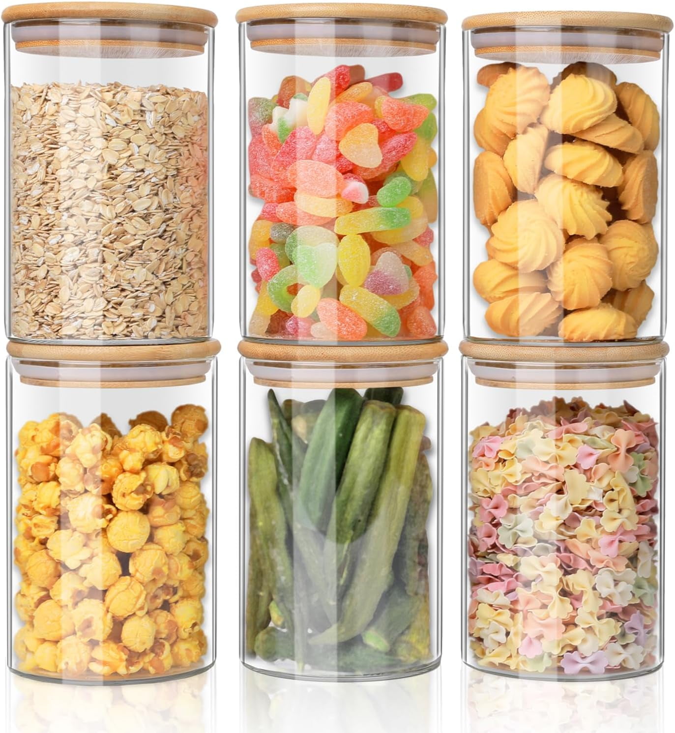 Glass Food Storage Jars 37oz [Set of 6],Clear Glass Food Storage ...
