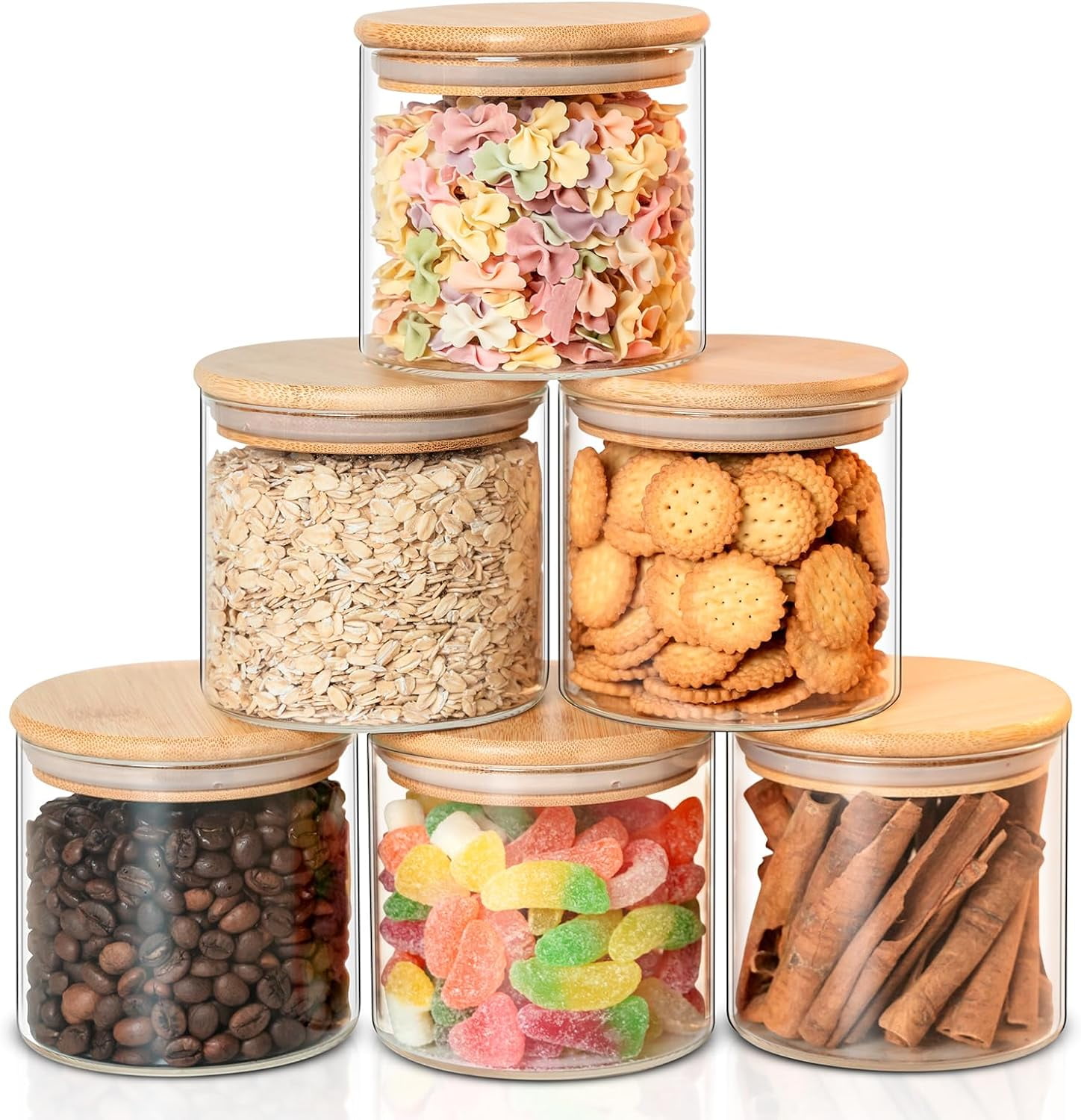 Glass Food Storage Jars 6-Pack - 4x4 in-Clear Glass Food Canisters with ...