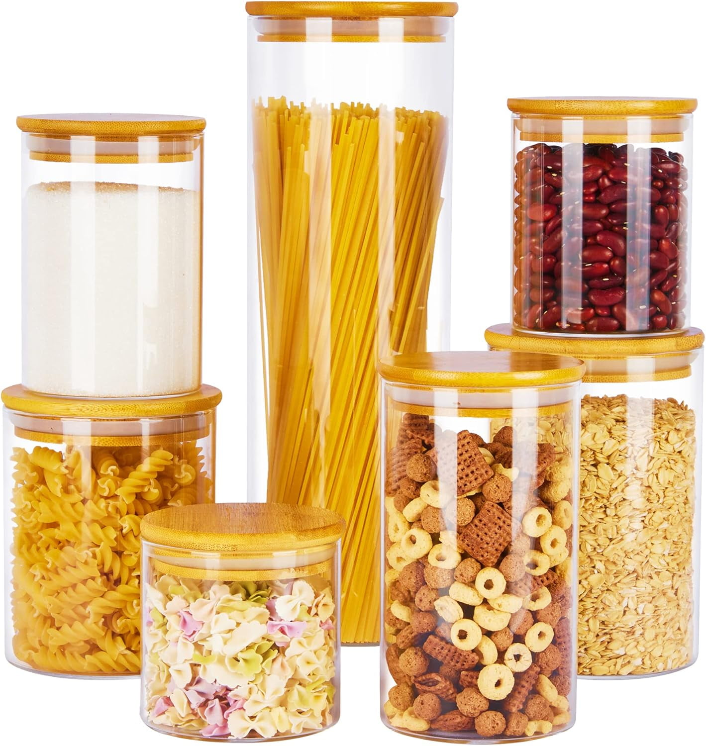 Glass Food Storage Jars, 7 Pack Kitchen Containers with Airtight Bamboo ...
