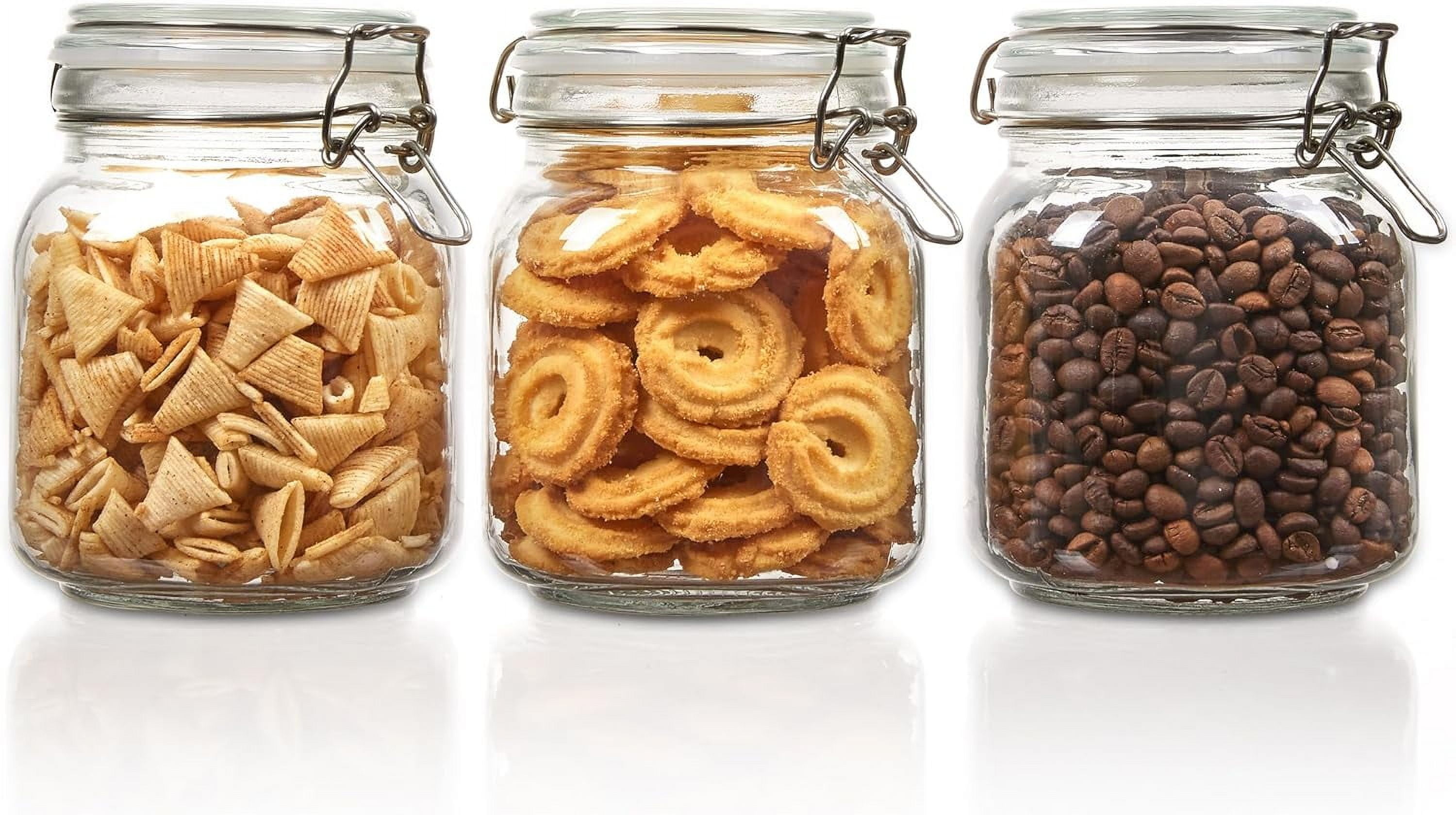 Glass Food Storage Jars with Airtight Clamp Lids, Large Kitchen ...