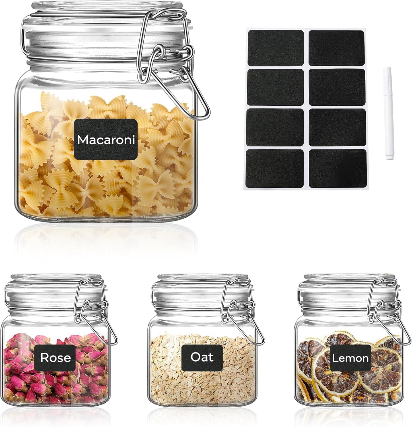 Glass Food Storage Jars with Airtight Lids 10 oz Cylinder 4 Pack ...