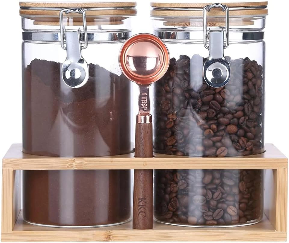 Glass Food Storage Jars with Airtight Locking Clamp Bamboo Lids,Coffee ...