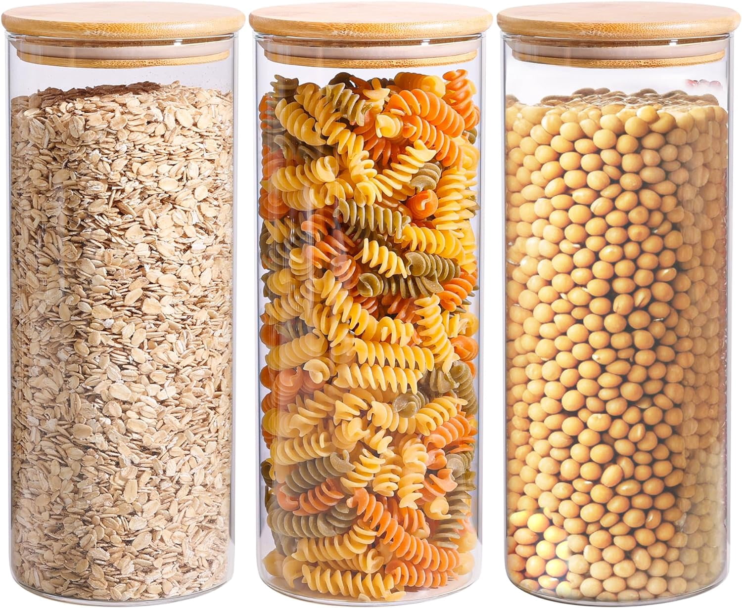 Glass Food Storage Jars Set of 6, Tall Glass Storage Containers with ...