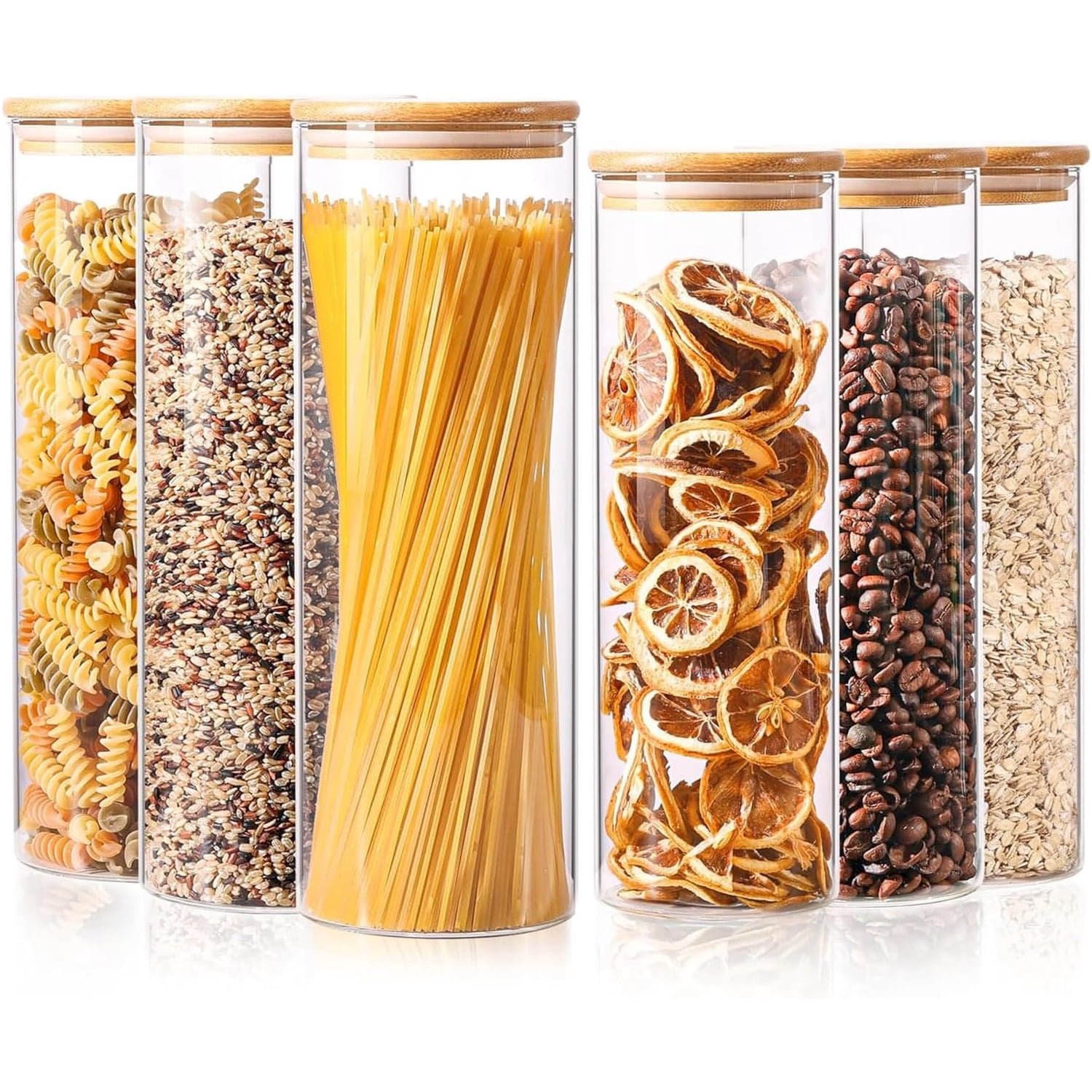 Glass Food Storage Jars Set of 6, Tall Glass Storage Containers with ...