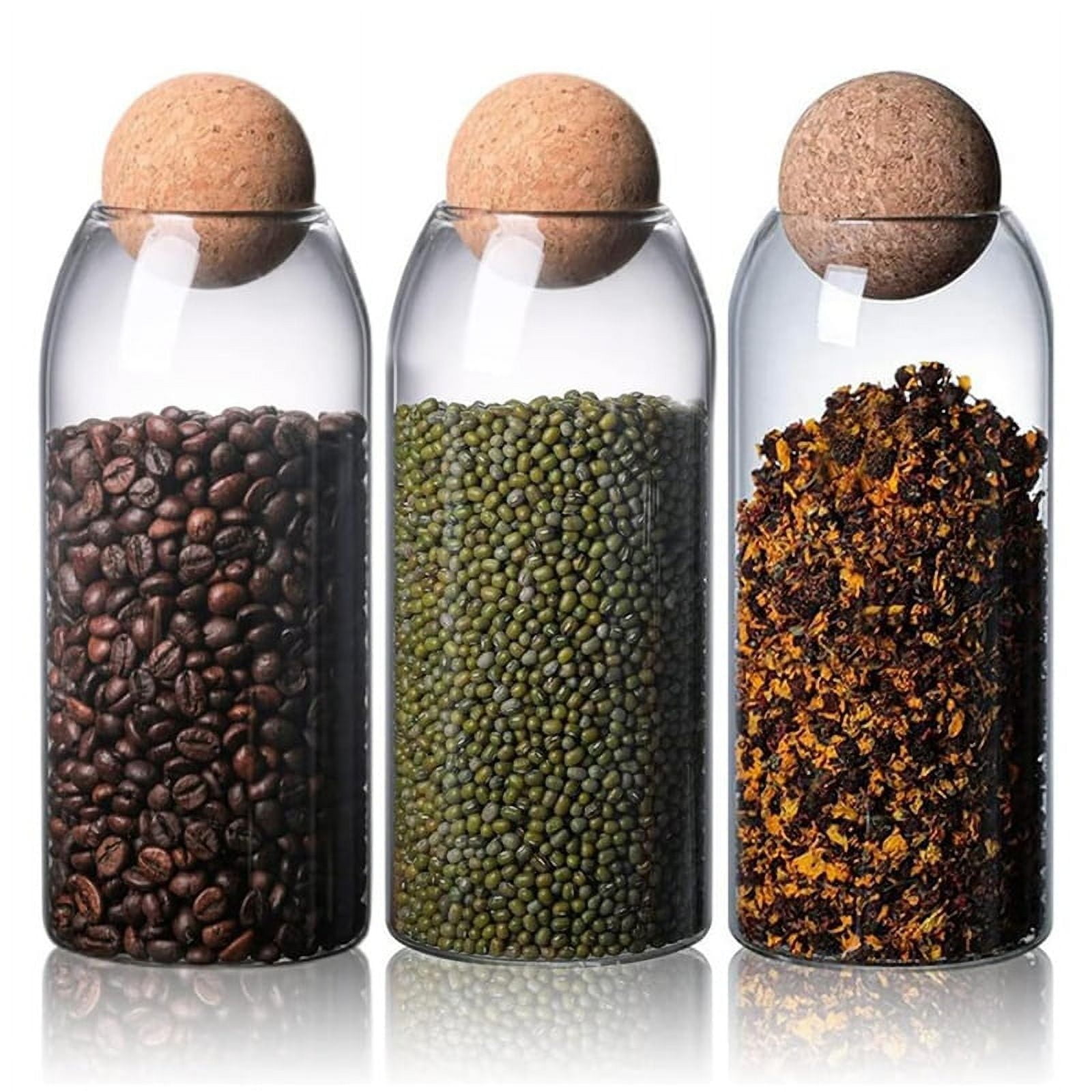 Glass Food Storage Jars, Storage Jars with Cork, Set of 3, 1150 Ml ...