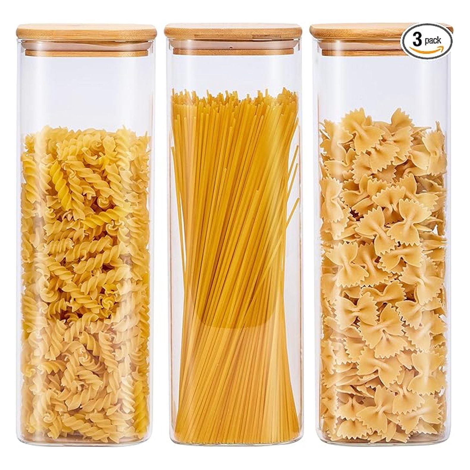 Glass Food Storage Jars with Lids [Set of 3], 40oz Airtight Canisters ...