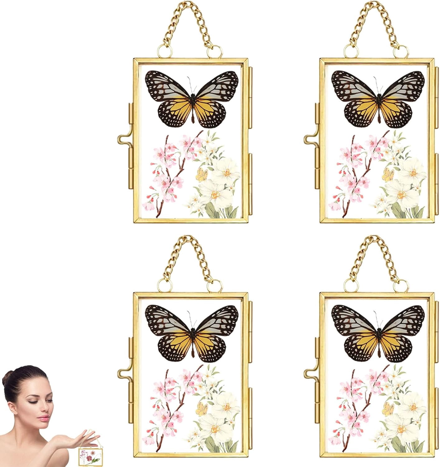 Glass Frame for Pressed Flowers, 2x3 Inch Brass Hanging Photo Frame ...