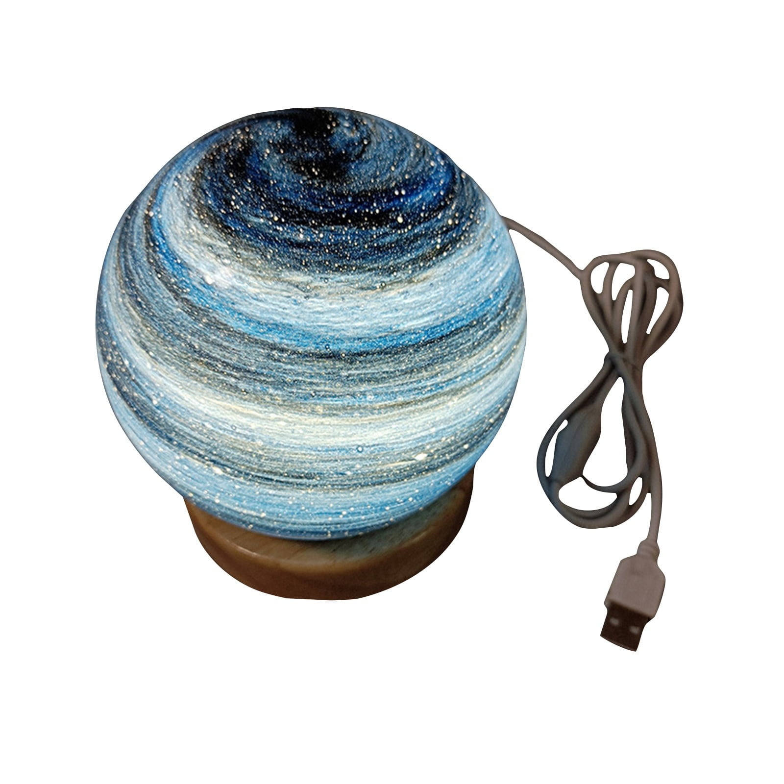 Glass Galaxy Night Lamp, Usb-Powered Star Lamp With Wooden Stand ...