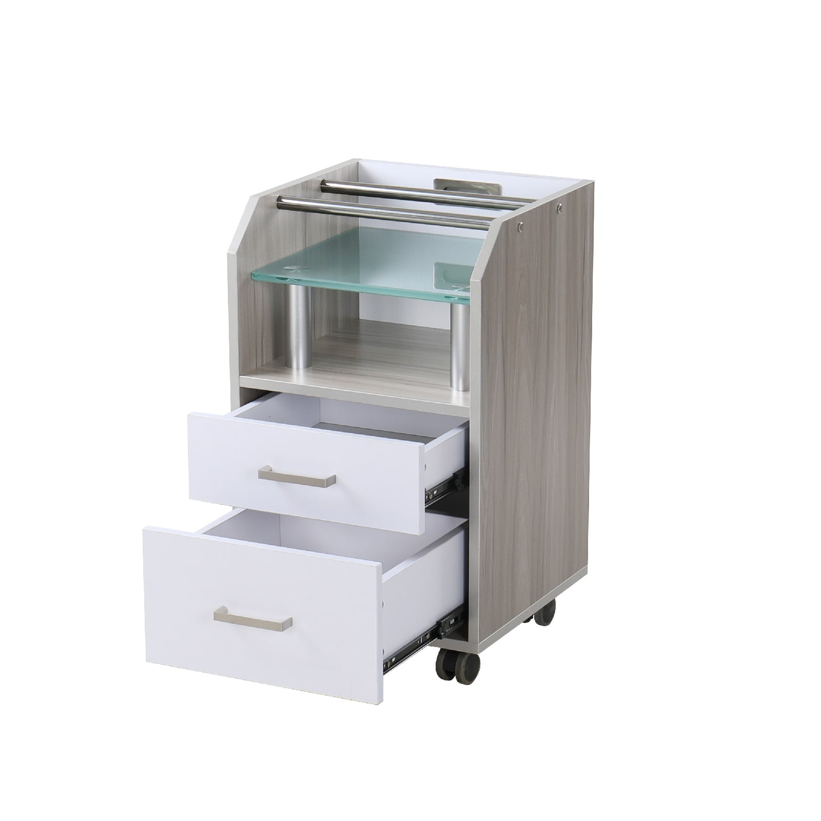 Glass Glow Pedicure Trolley Light Wood Cart for Nail Salon Furniture ...