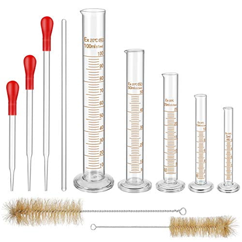 Glass Graduated Measuring Cylinders Set 5ml 10ml 25ml 100ml Thick Lab ...