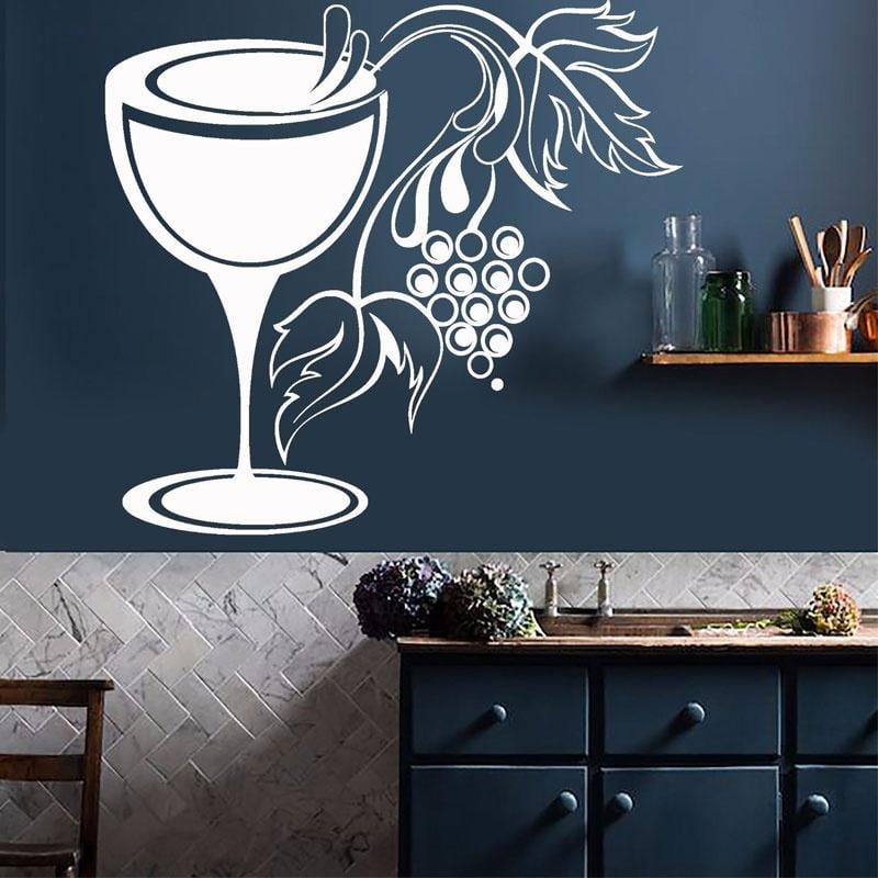 Glass Grapes Wine Shop Kitchen Decor Cutting Wall Stickers Vinyl Bar ...