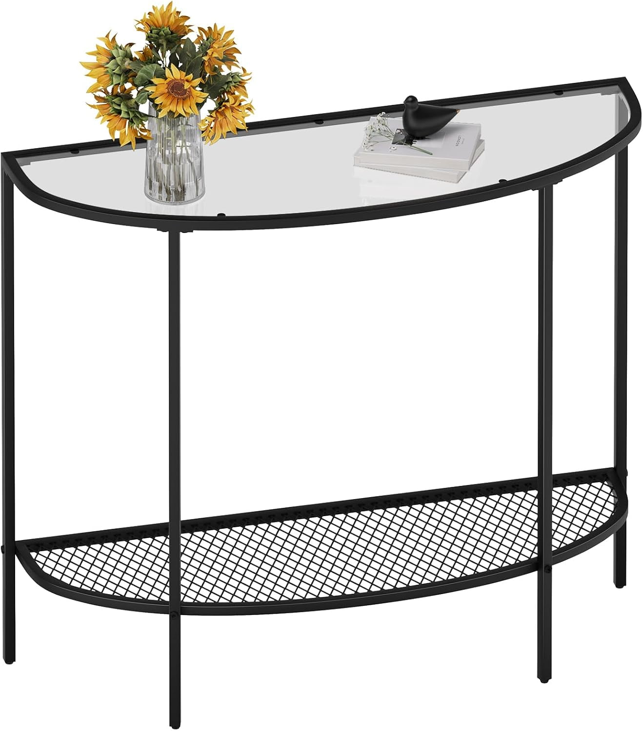 Glass Half Moon Console Table 2 Tier Narrow Entryway Table with Black ...