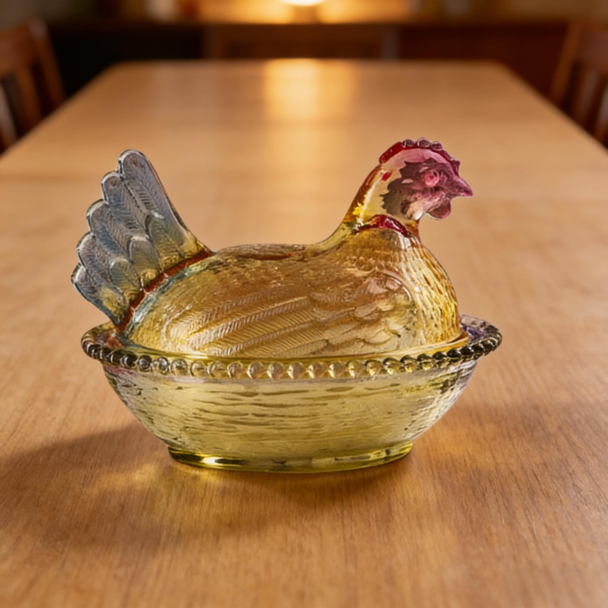Glass Hen on Nest Candy Dish with Lid, Multi-Color Hen-Shaped Crystal ...