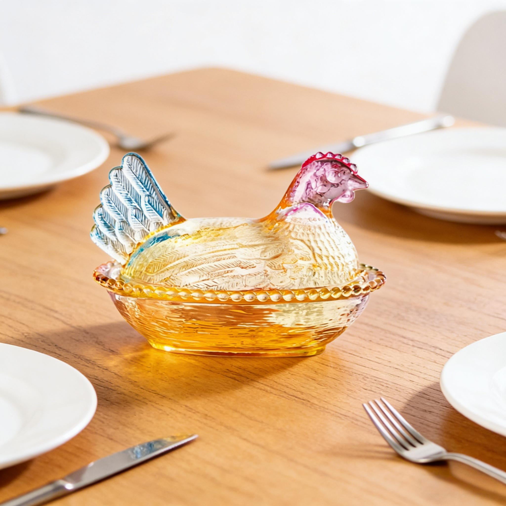 Glass Hen on Nest Candy Dish with Lid, Multi-Color Hen-Shaped Crystal ...