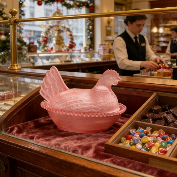 Glass Hen on Nest Dish with Lid, Large Pedestal Crystal Candy Jar Bowl ...