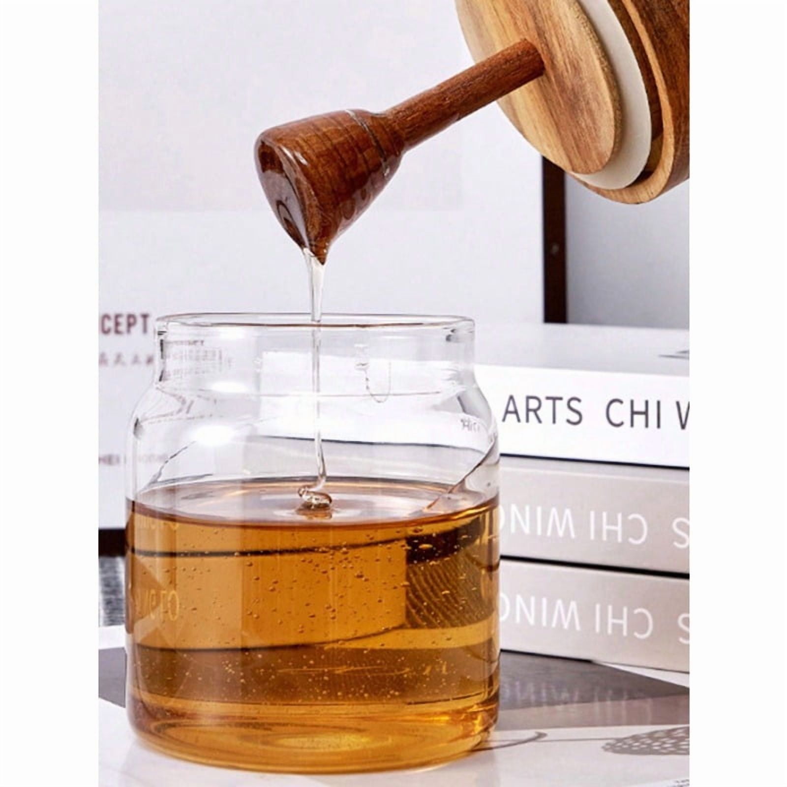 Glass Honey Container (1pc) – Sealed Wooden Lid with Built-In Sauce ...