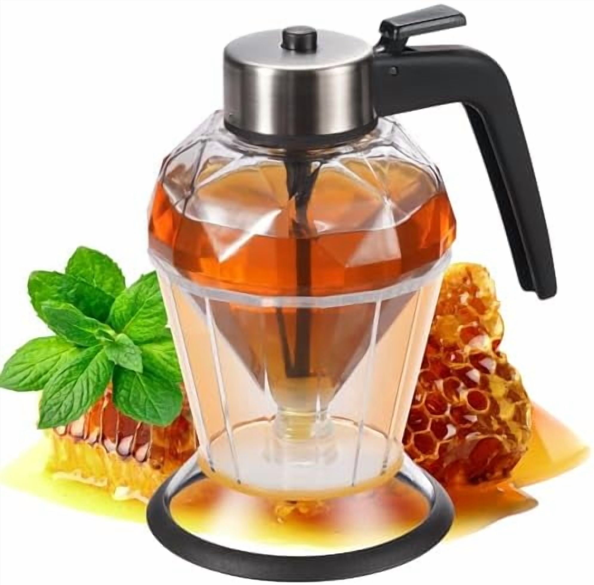 Glass Honey Dispenser, No Drip Honey Dispenser with Stand Diamond Shaped Honey Pot, Beautiful ...