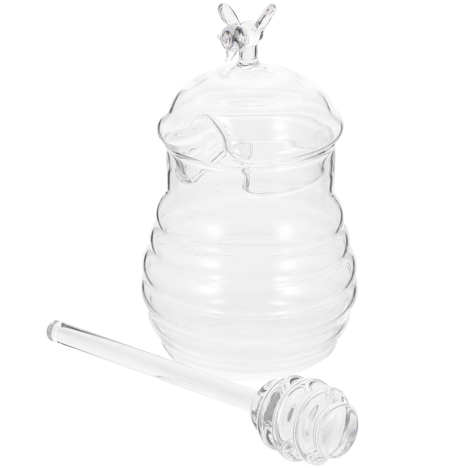 Glass Honey Jar Storage Container Syrup Dispenser with Dipper Pot High ...