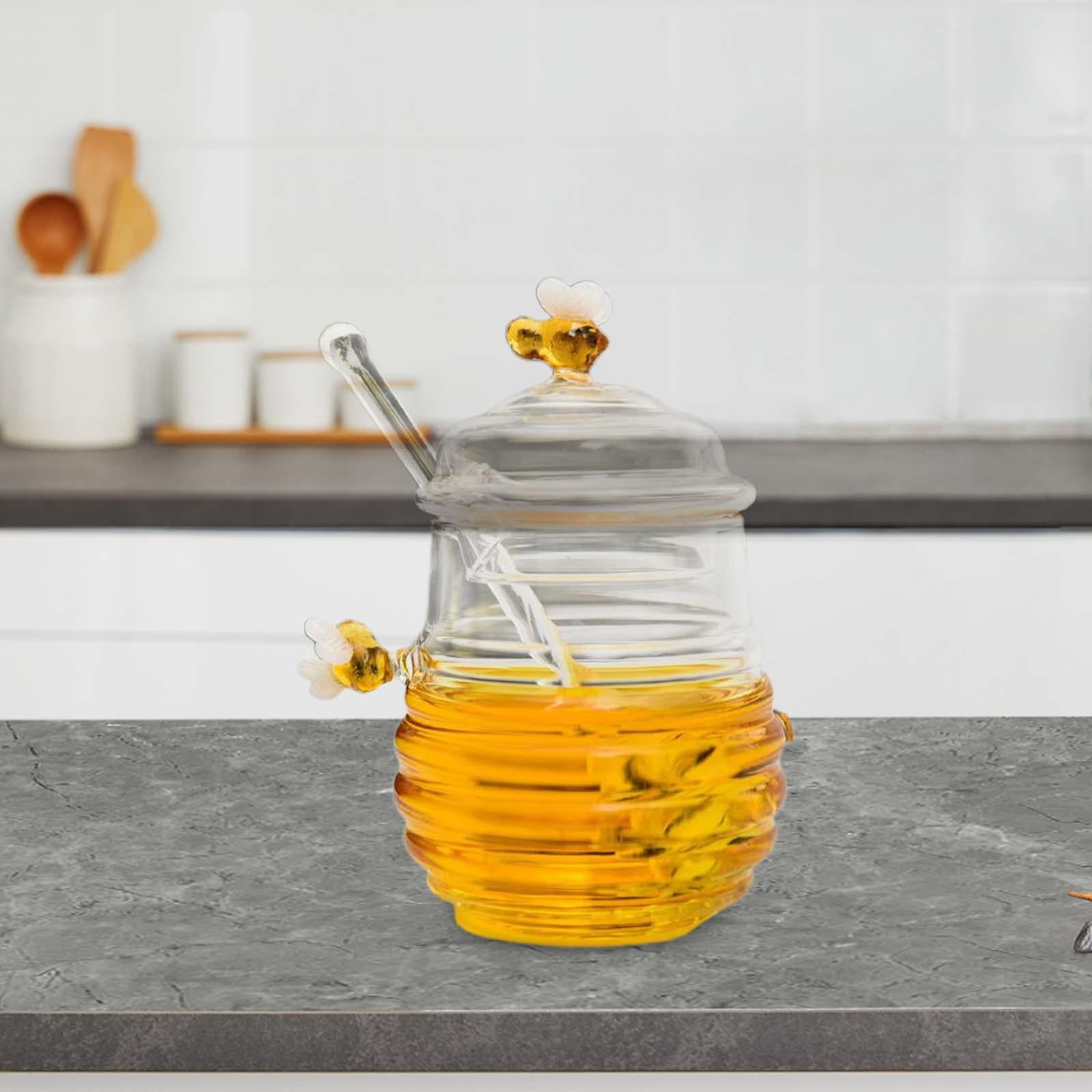 Glass Honey Storage Container Dispenser with Dipper and Lid, Honey Pot ...