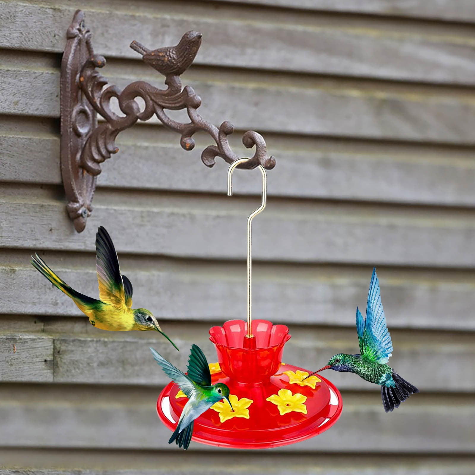 Glass Hummingbird Feeder - 16oz Hanging Nectar Feeder with 5 Flower ...