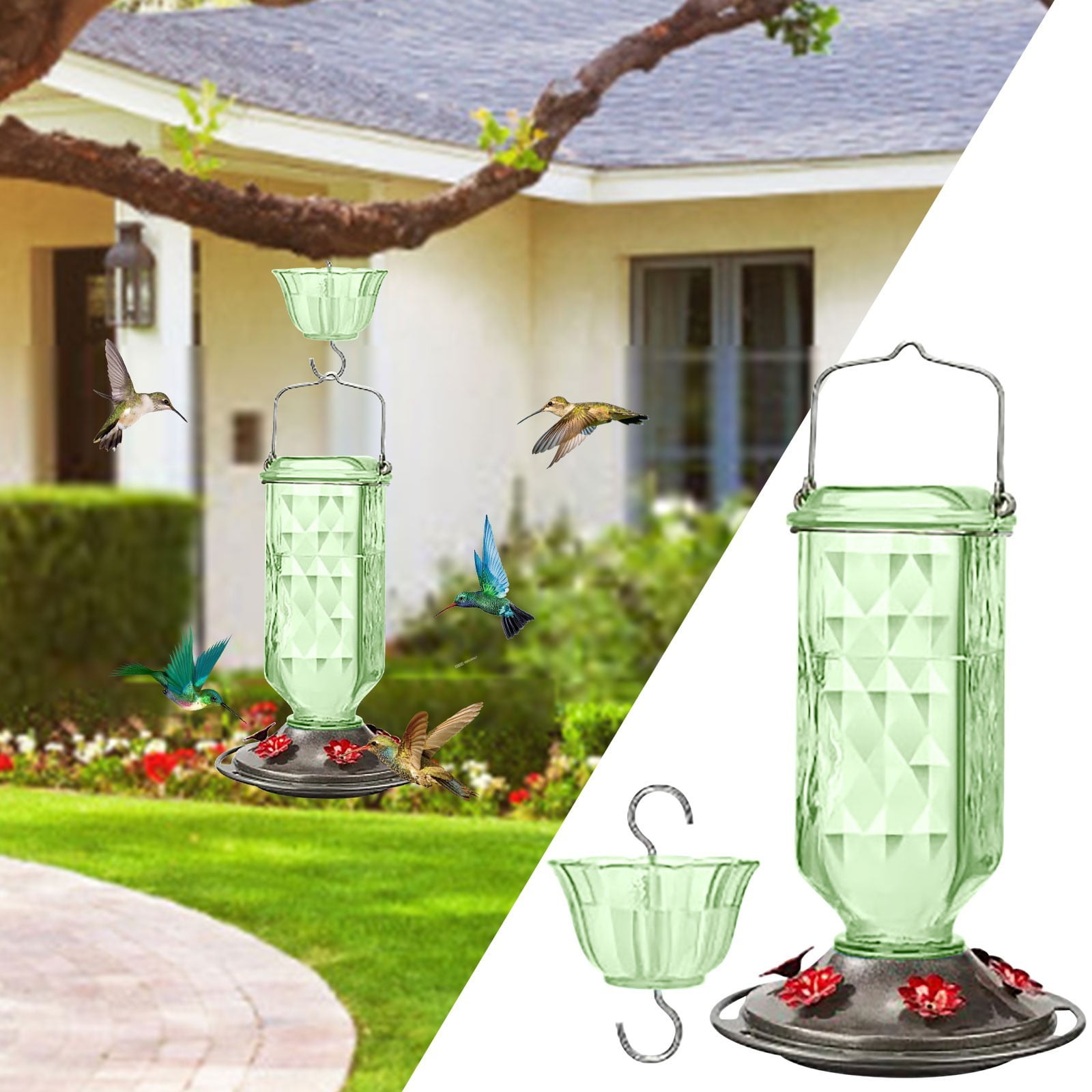 Glass Hummingbird Feeder For Outdoor Hanging With Ant Moat And 6 ...