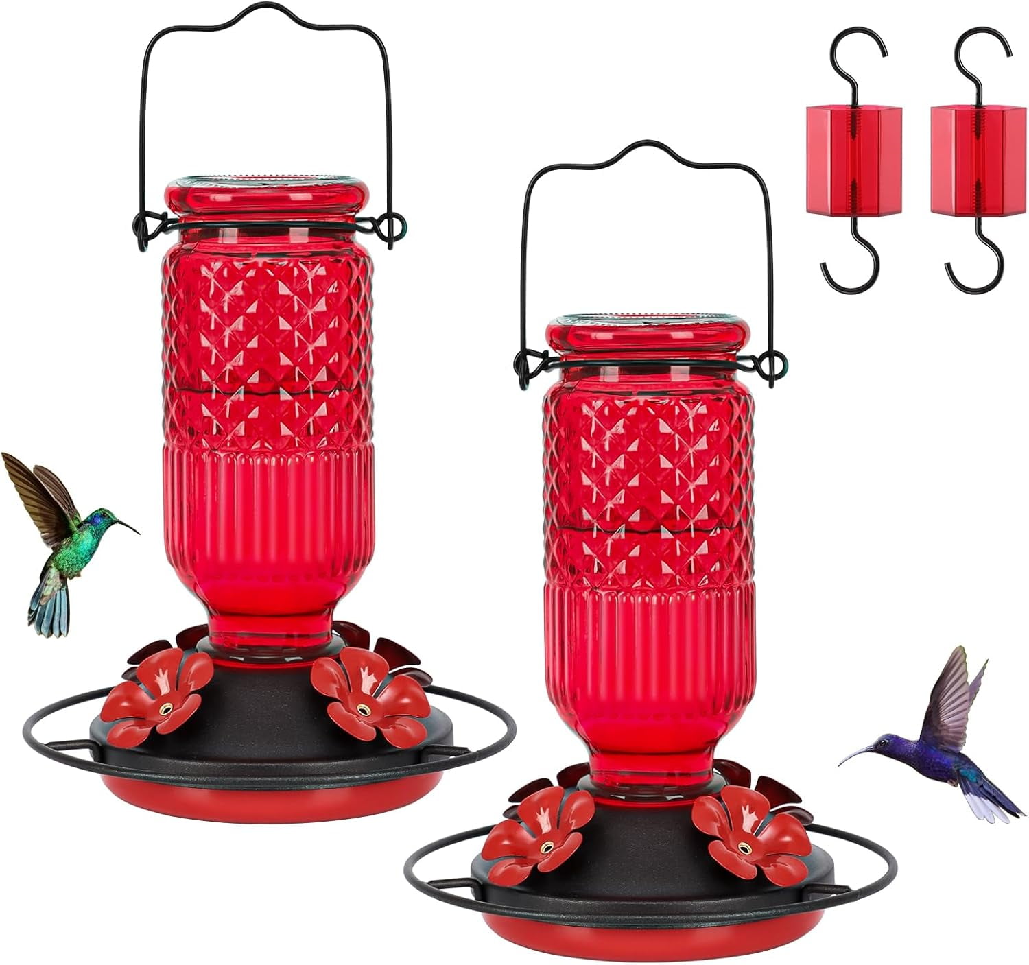 Glass Hummingbird Feeder for Outdoors Hanging, 16 OZ Humming Bird ...