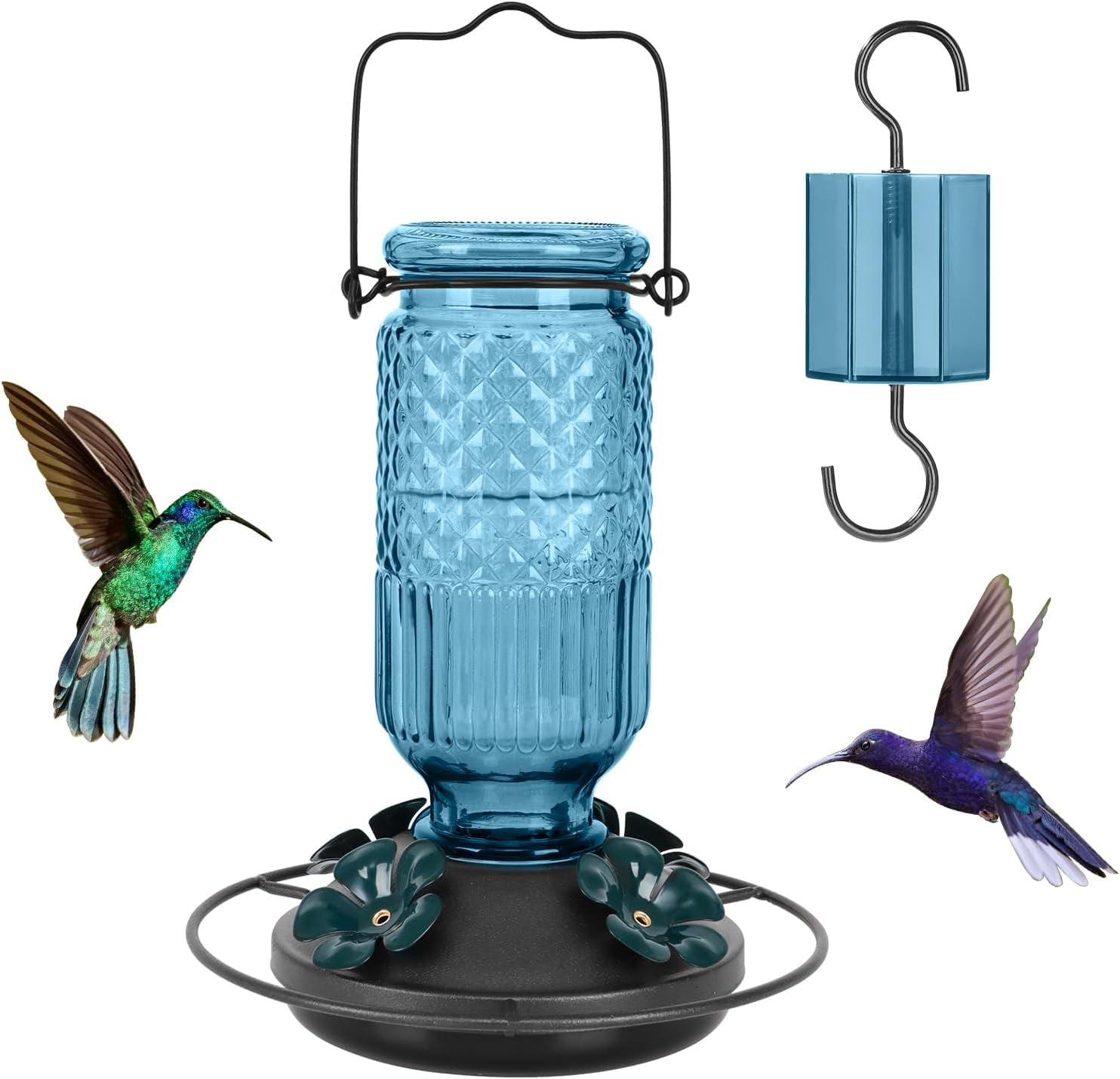 Glass Hummingbird Feeder for Outdoors Hanging, 16 OZ Humming Birds ...