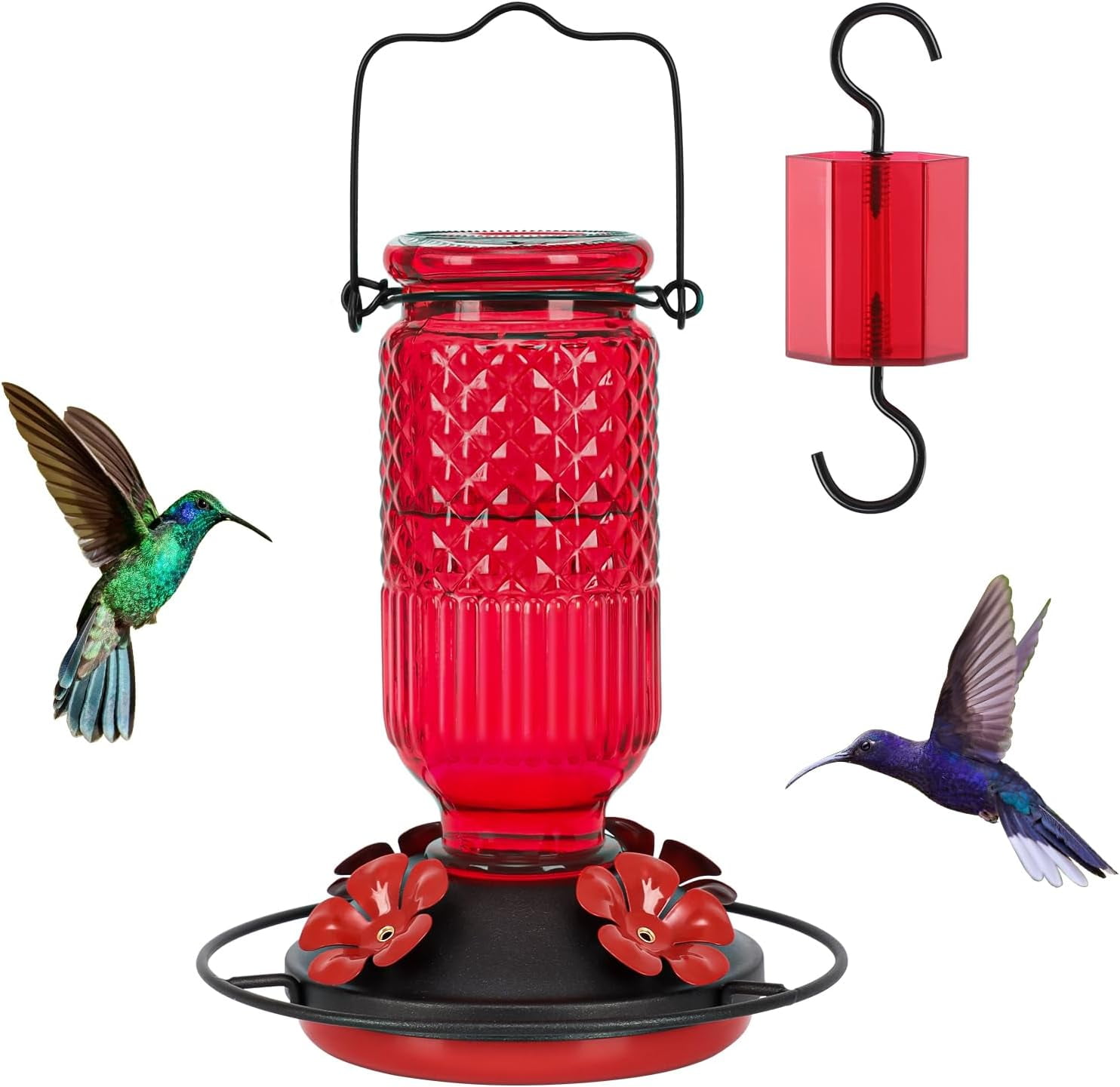 Glass Hummingbird Feeder for Outdoors Hanging, 16 OZ Humming Birds ...