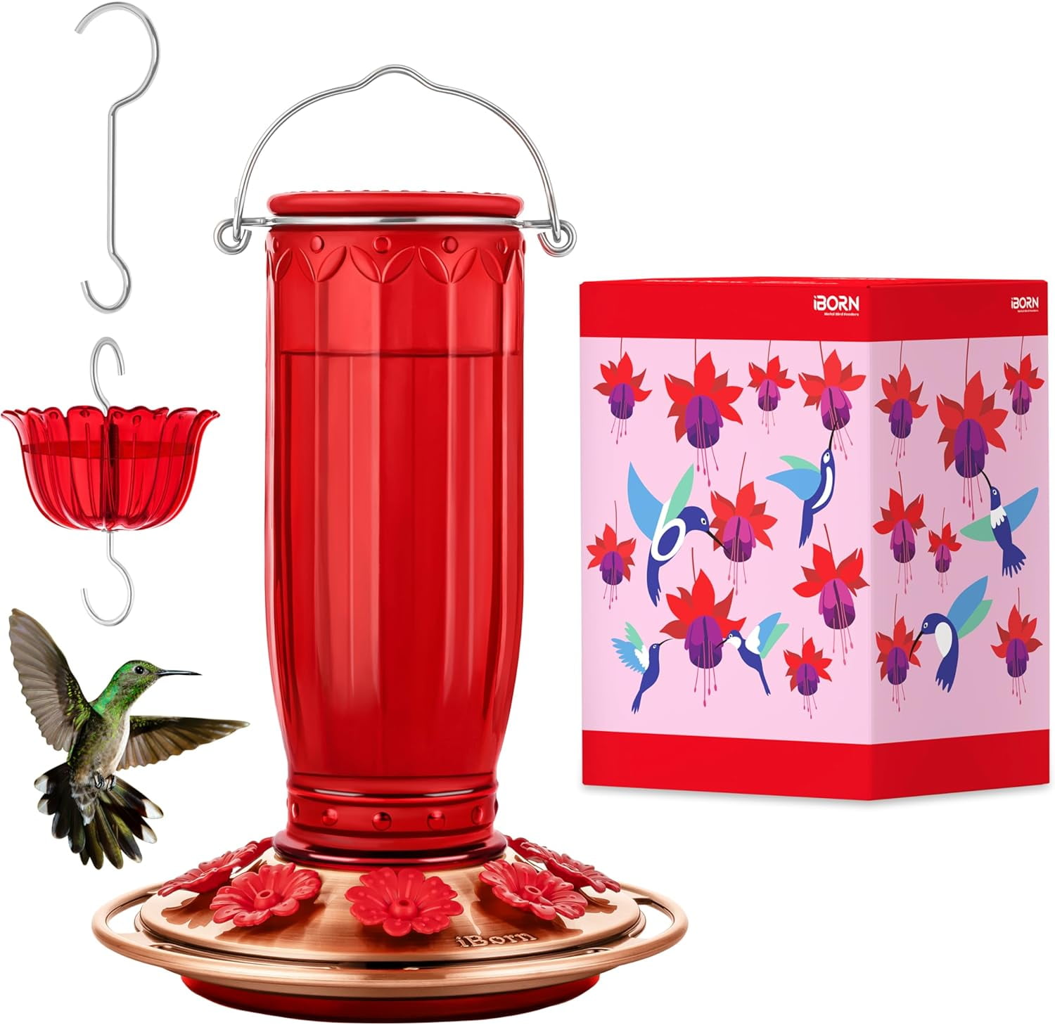 Glass Hummingbird Feeder for Outdoors Hanging Ant and Bee Proof Ant ...