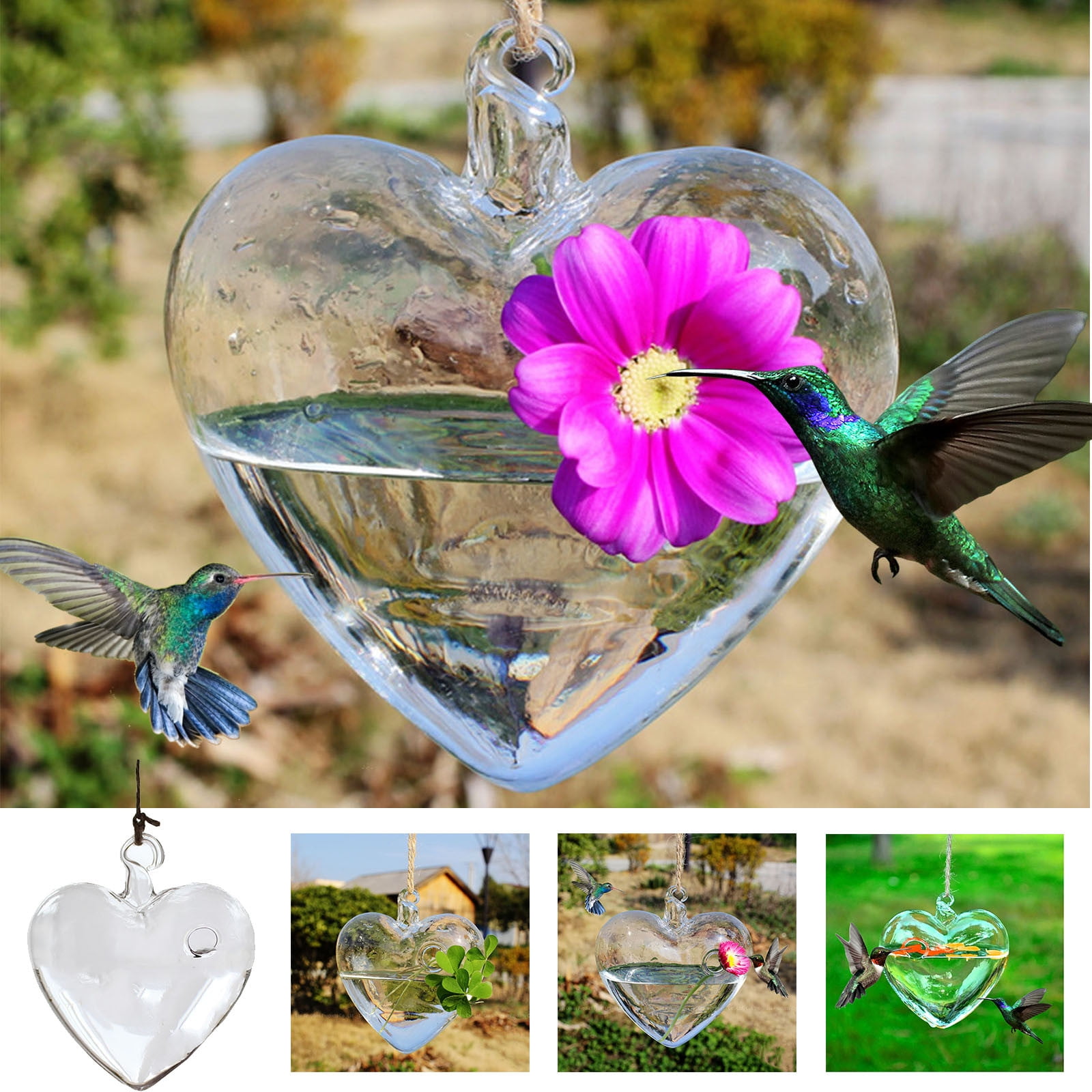Glass Hummingbird Feeder for Outdoors Hanging, Pinecone Shape Wild Bird ...