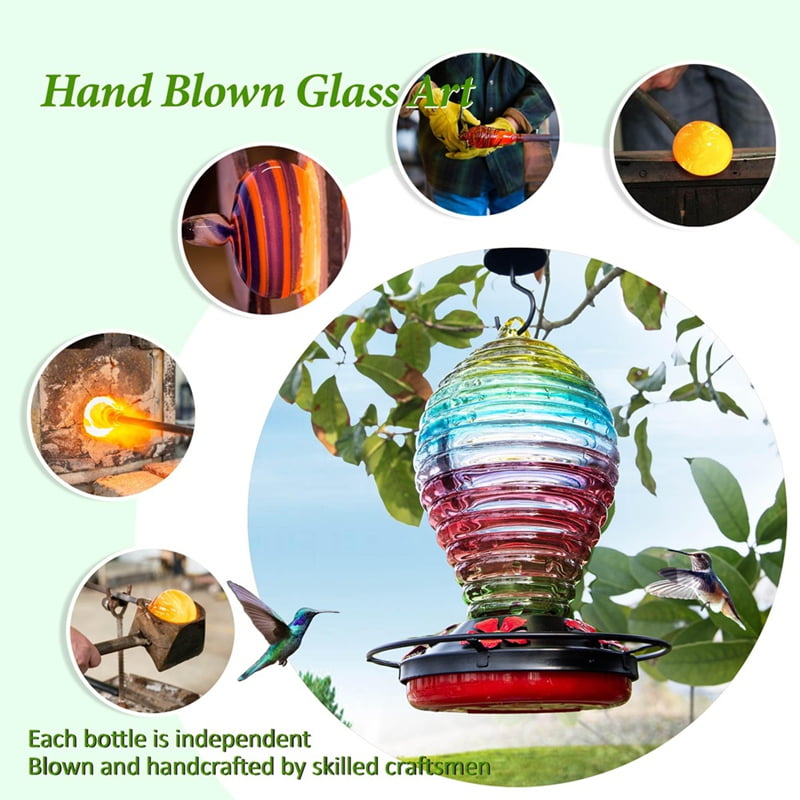 Glass Hummingbird Feeder, Rainbow Hummingbird Feeders for Outdoors ...