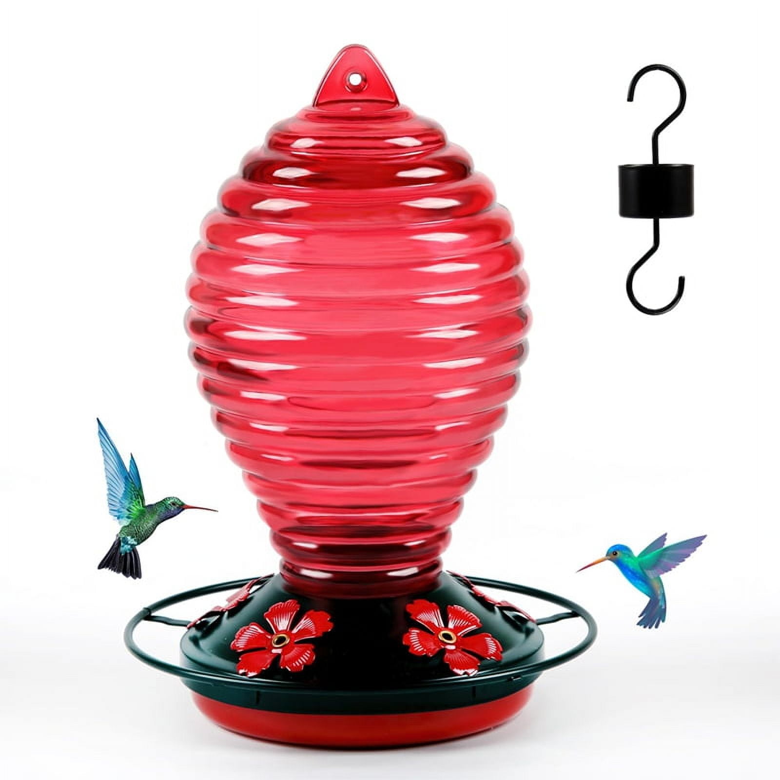 Glass Hummingbird Feeder, Red Hummingbird Feeders for Outdoors Hanging ...