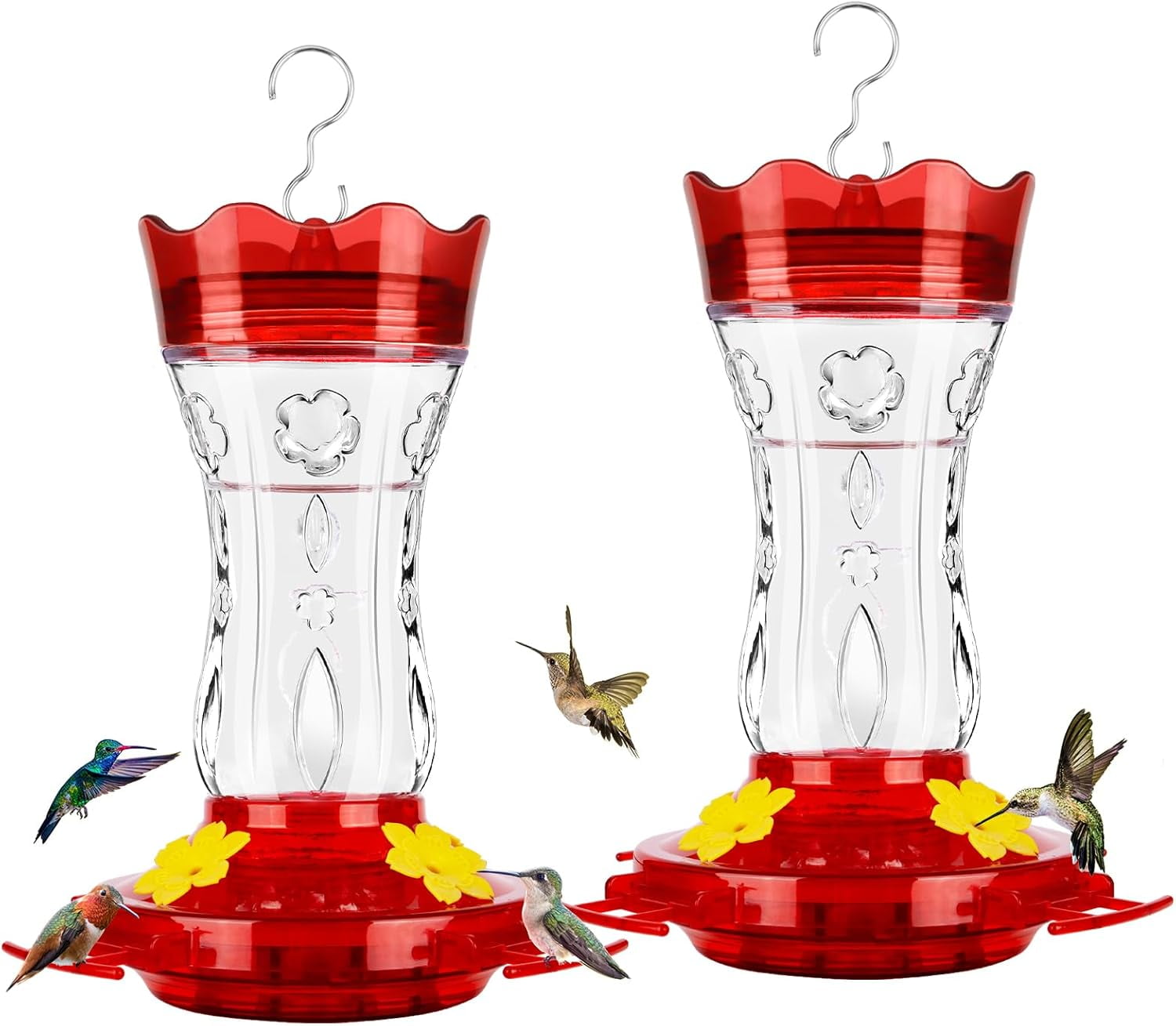 Glass Hummingbird Feeder for Outdoors - 14OZ Capacity with 4 Bee Guard ...