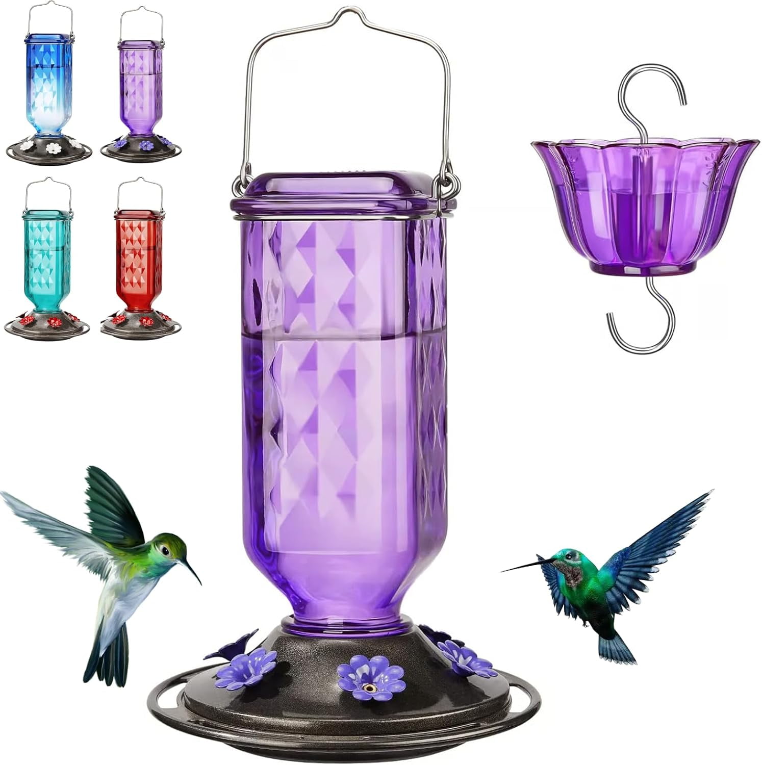 Glass Hummingbird Feeder for Outdoors Wild Bird – Glass Feeder with 6 ...