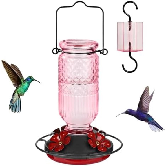 Glass Hummingbird Feeders for Outdoors, 16 OZ Pink Hummingbird Feeder ...